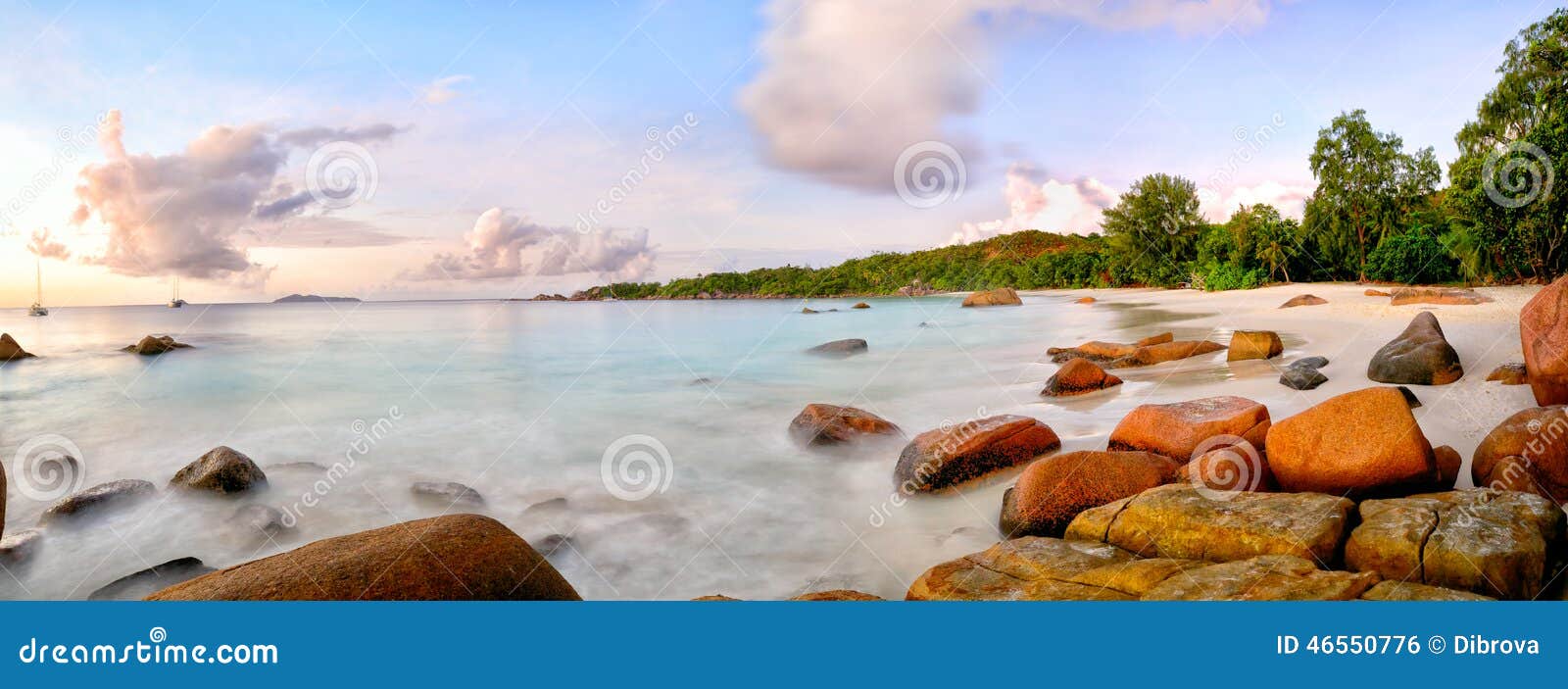 Anse Lazio beach panorama stock photo. Image of nature - 46550776