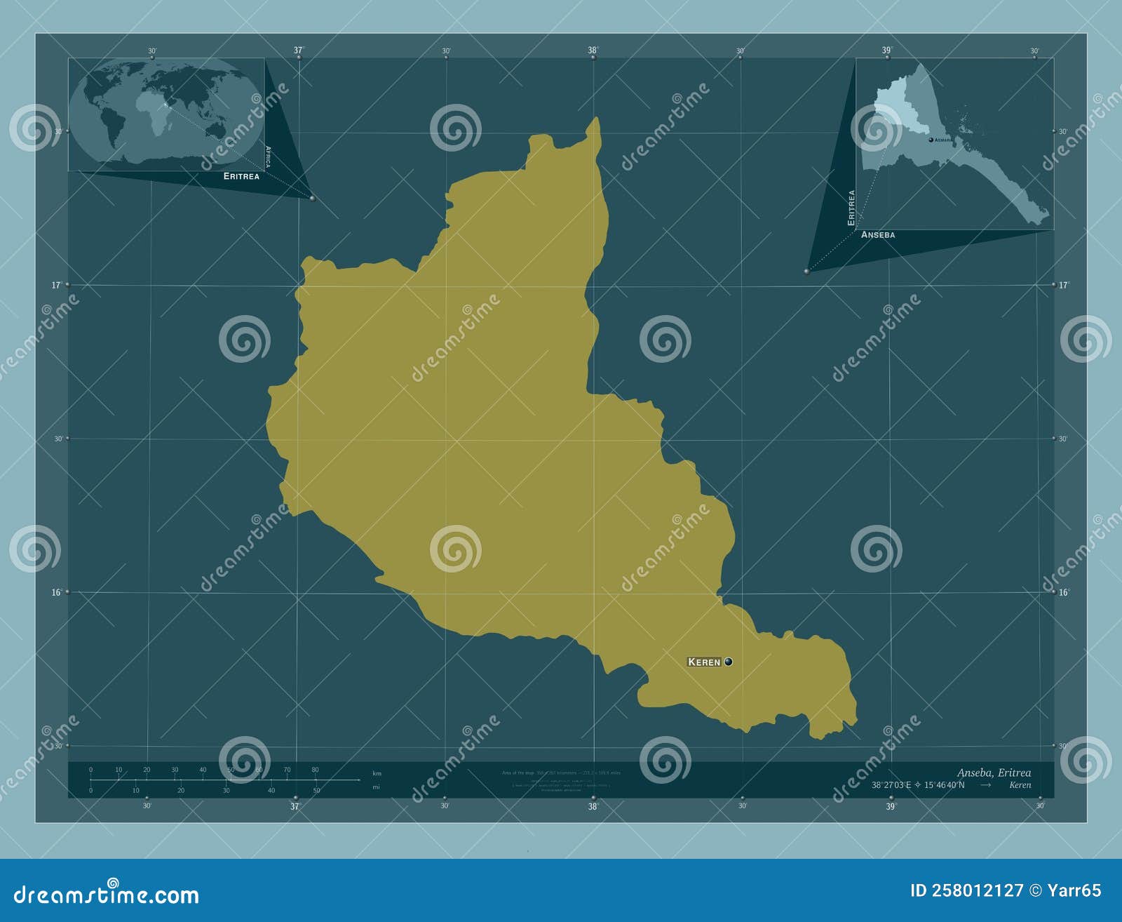 Anseba, Eritrea. Solid. Labelled Points of Cities Stock Illustration ...