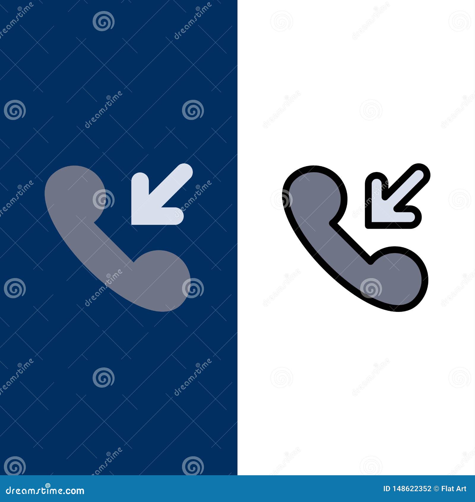 Answer, Call, Incoming Icons. Flat and Line Filled Icon Set Vector Blue ...