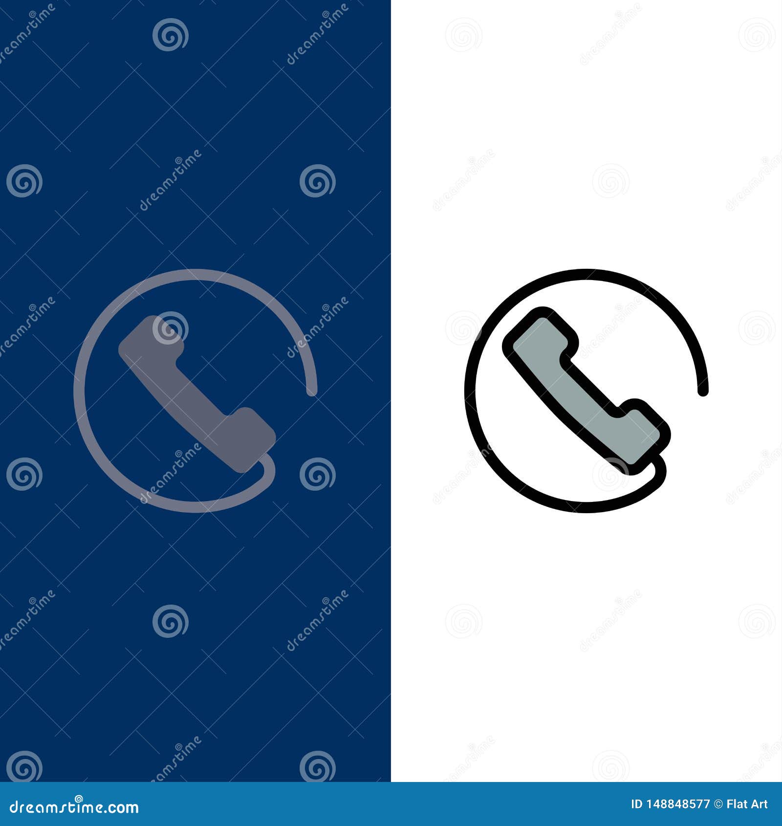 Answer, Call, Phone Icons. Flat and Line Filled Icon Set Vector Blue ...