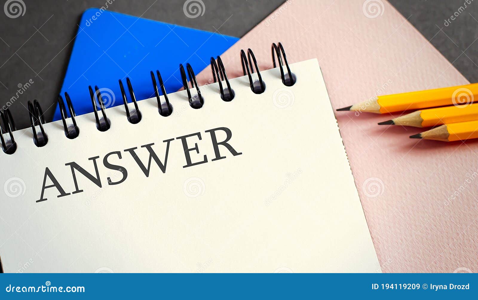 ANSWER Text in the Office Notebook with Office Tools Stock Image ...