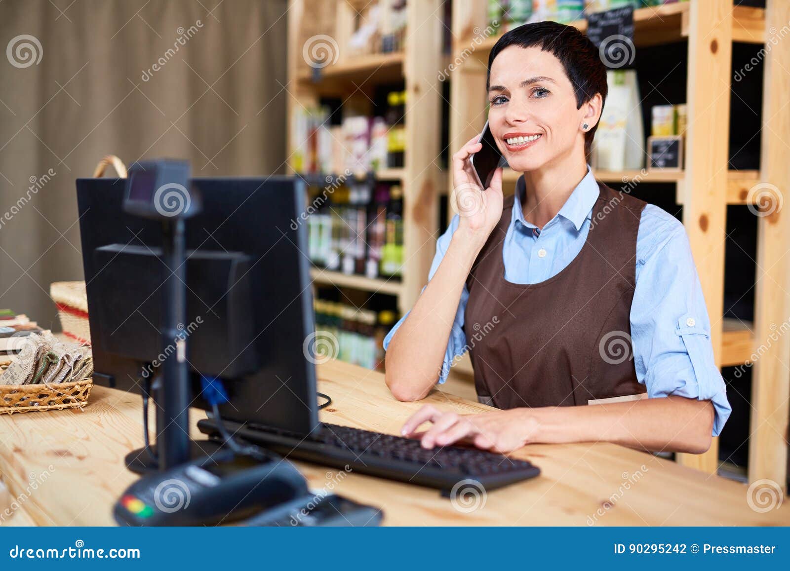 Answering to client stock photo. Image of retail, salesperson - 90295242