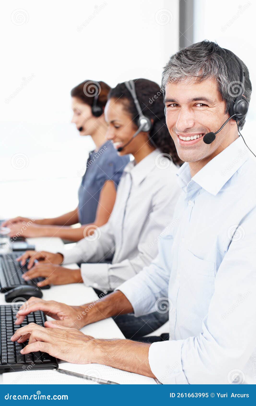 Answering You it Needs. Portrait of a Call Center Professional Working ...