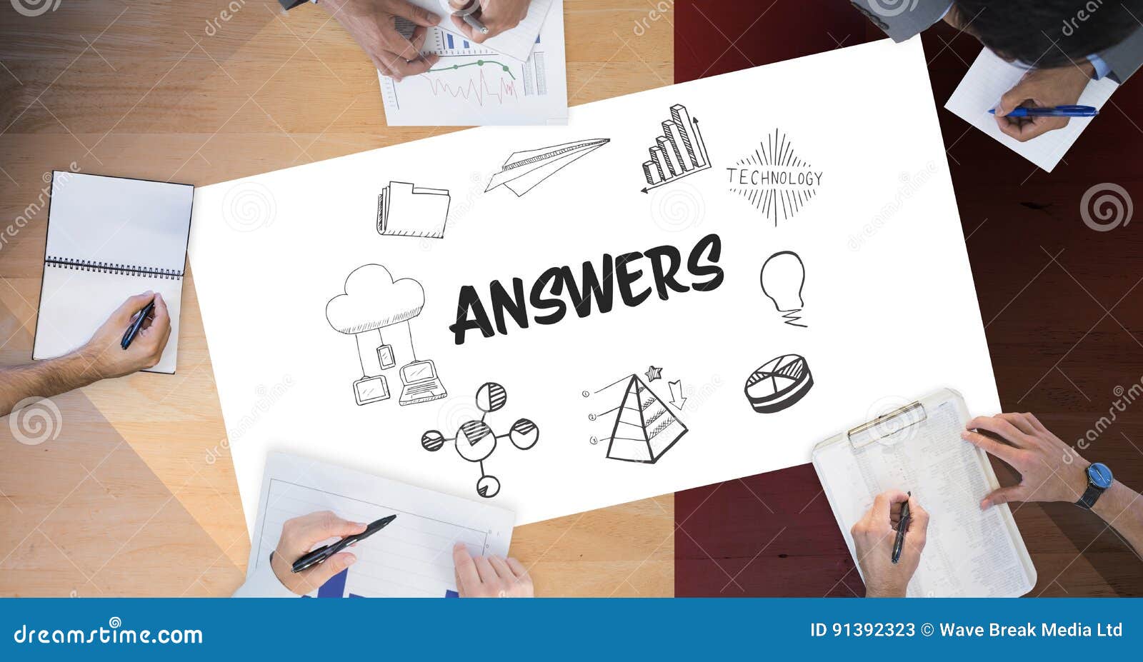Answers Text by Icons and Business People on Table Stock Illustration ...