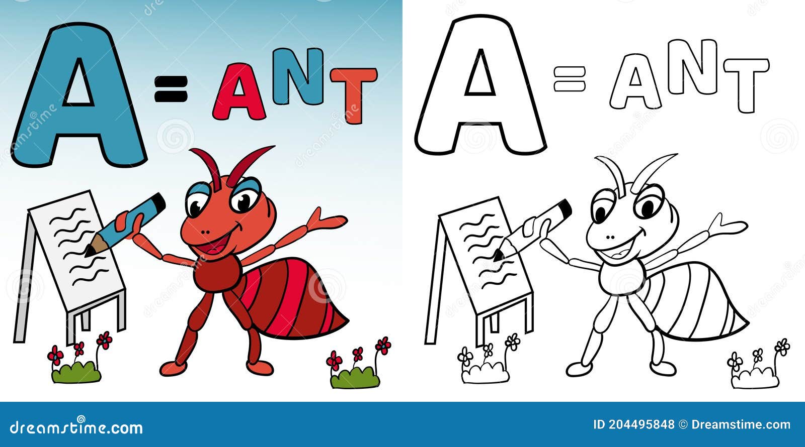 A for Ant Alphabet Coloring Book Vector Stock Vector - Illustration of ...
