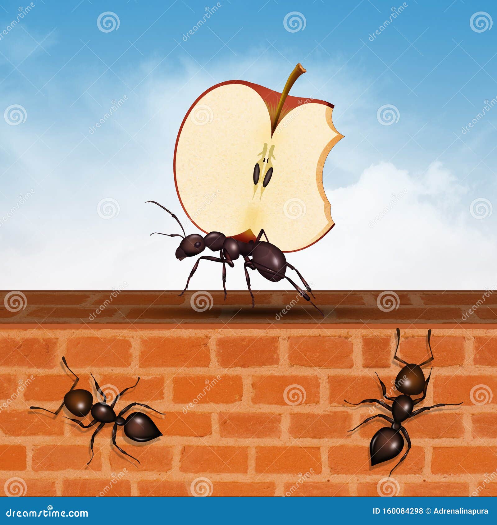 Ant with apple stock illustration. Illustration of success - 160084298