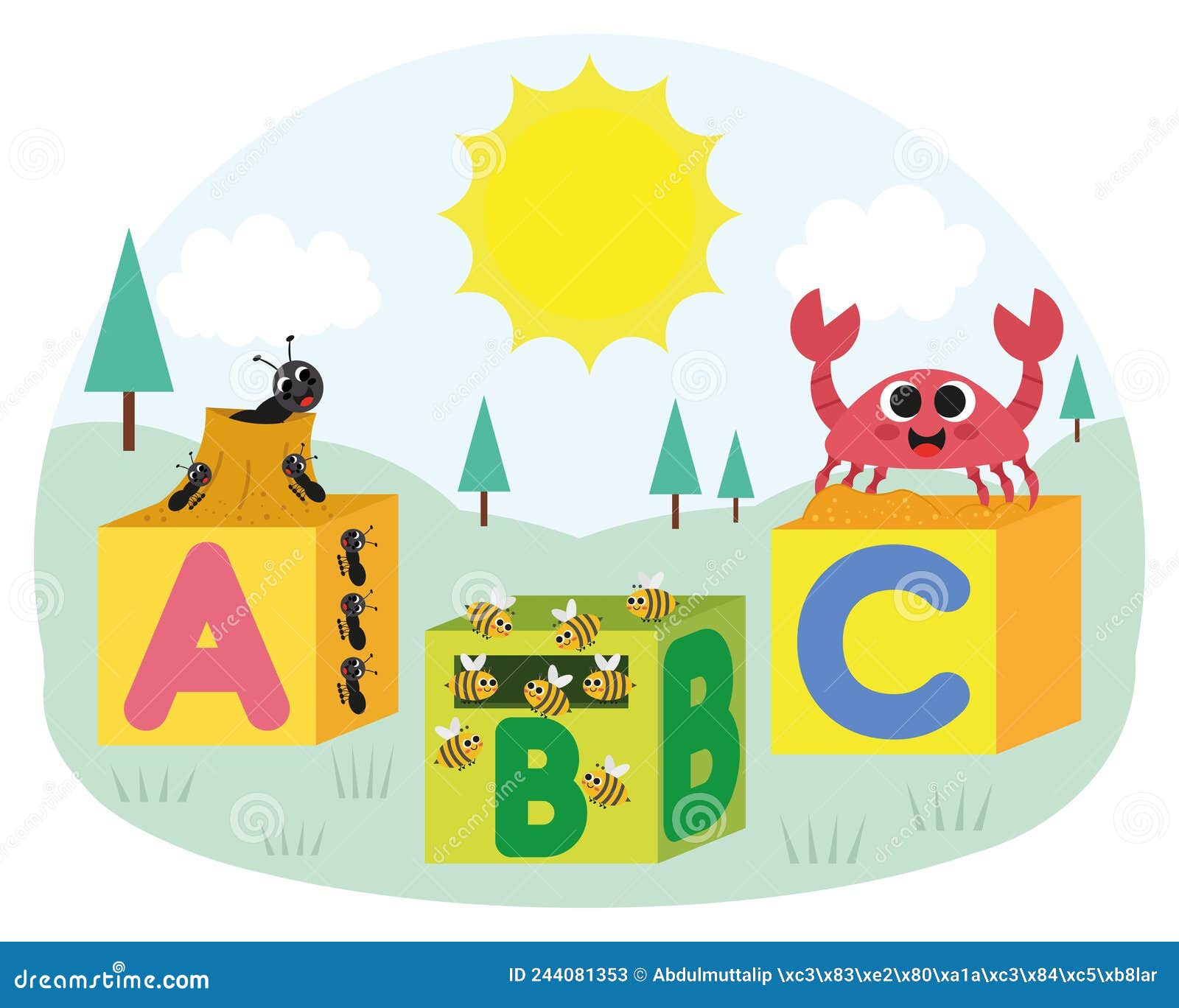 Ant, Bee, Crab And Abc Letter Boxes Cartoon Vector | CartoonDealer.com ...