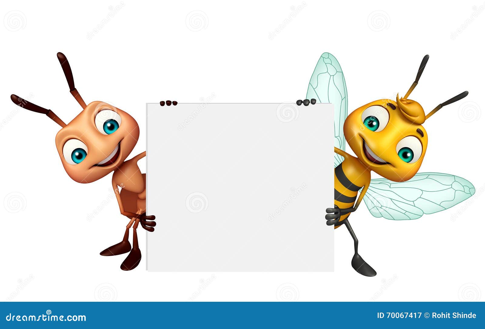 Ant and Bee with White Board Stock Illustration - Illustration of toon ...