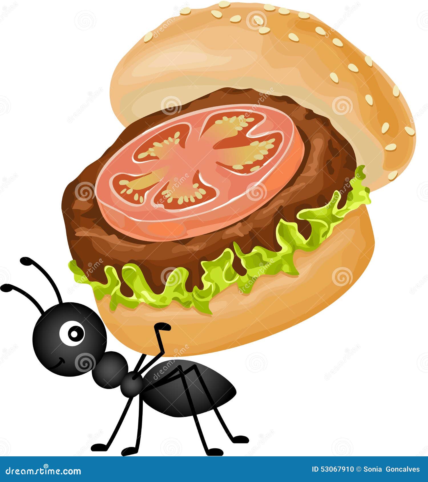 Ant carrying a burger stock vector. Illustration of slice - 53067910