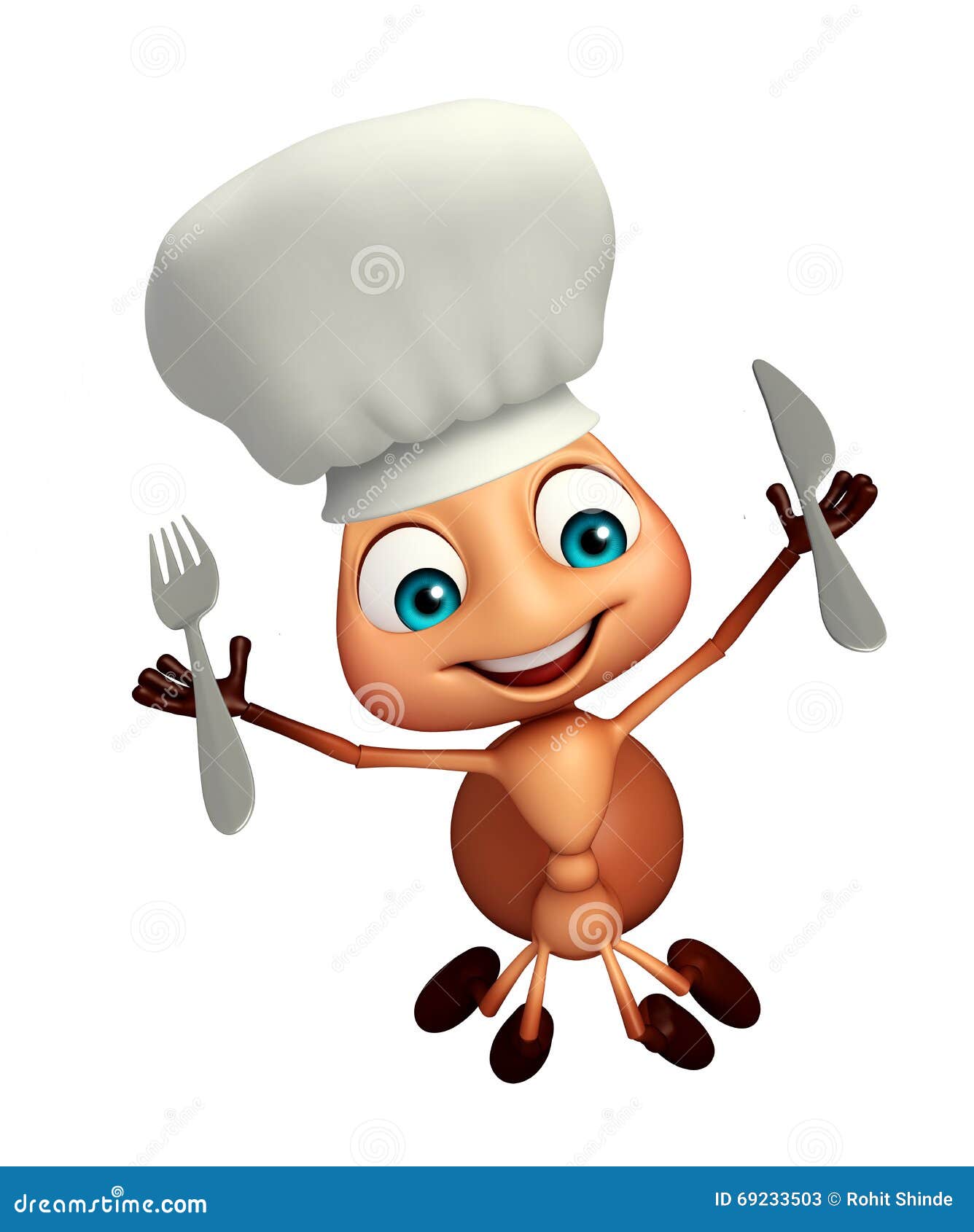 Ant Cartoon Character with Chef Hat and Spoons Stock Illustration ...