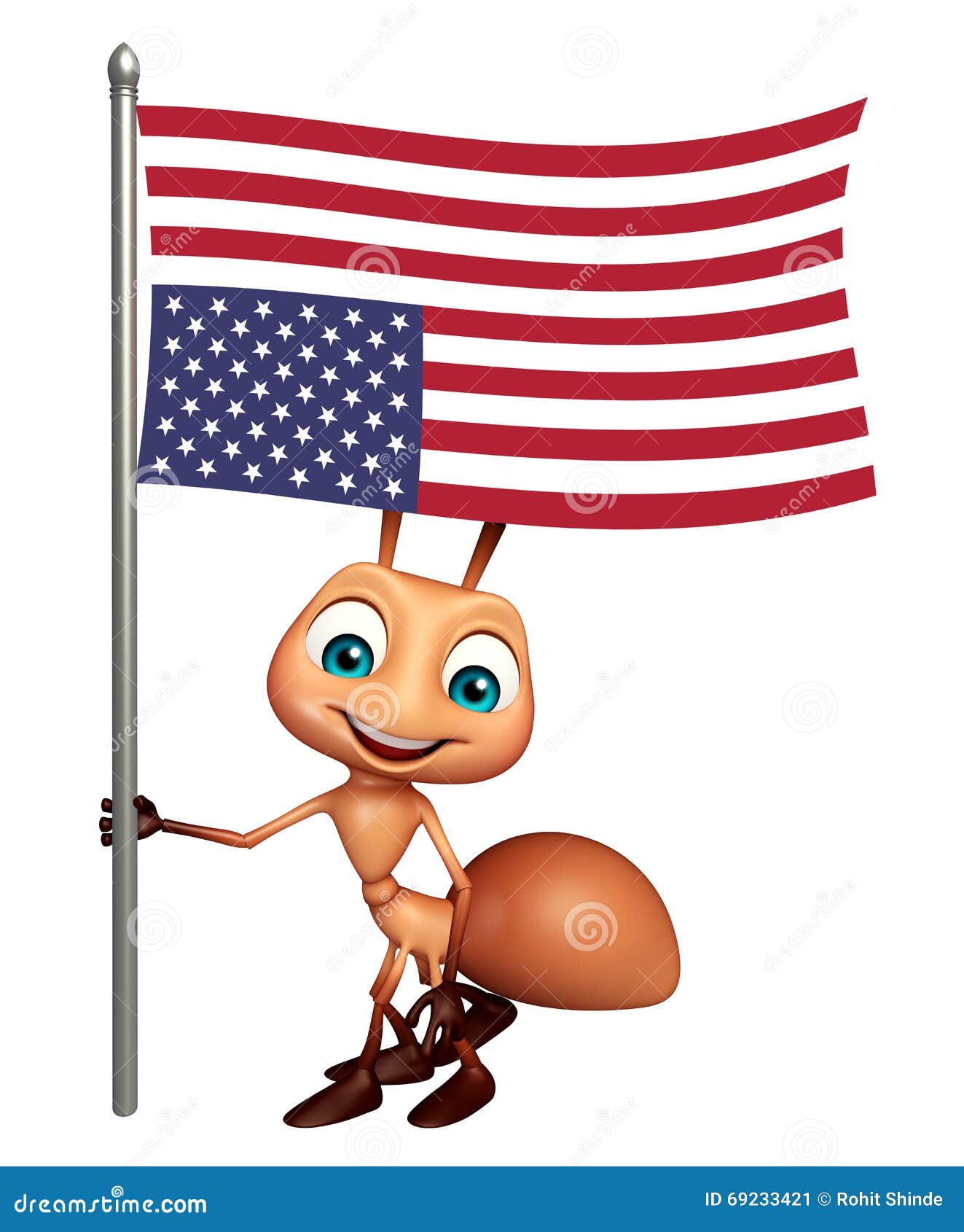 Ant Cartoon Character with Flag Stock Illustration - Illustration of ...