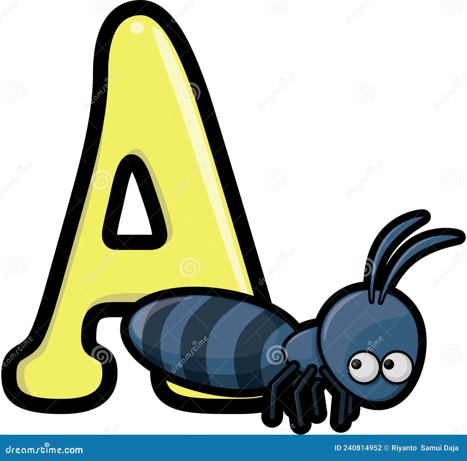 A for Ant Cartoon Color Illustration Design Stock Vector - Illustration ...