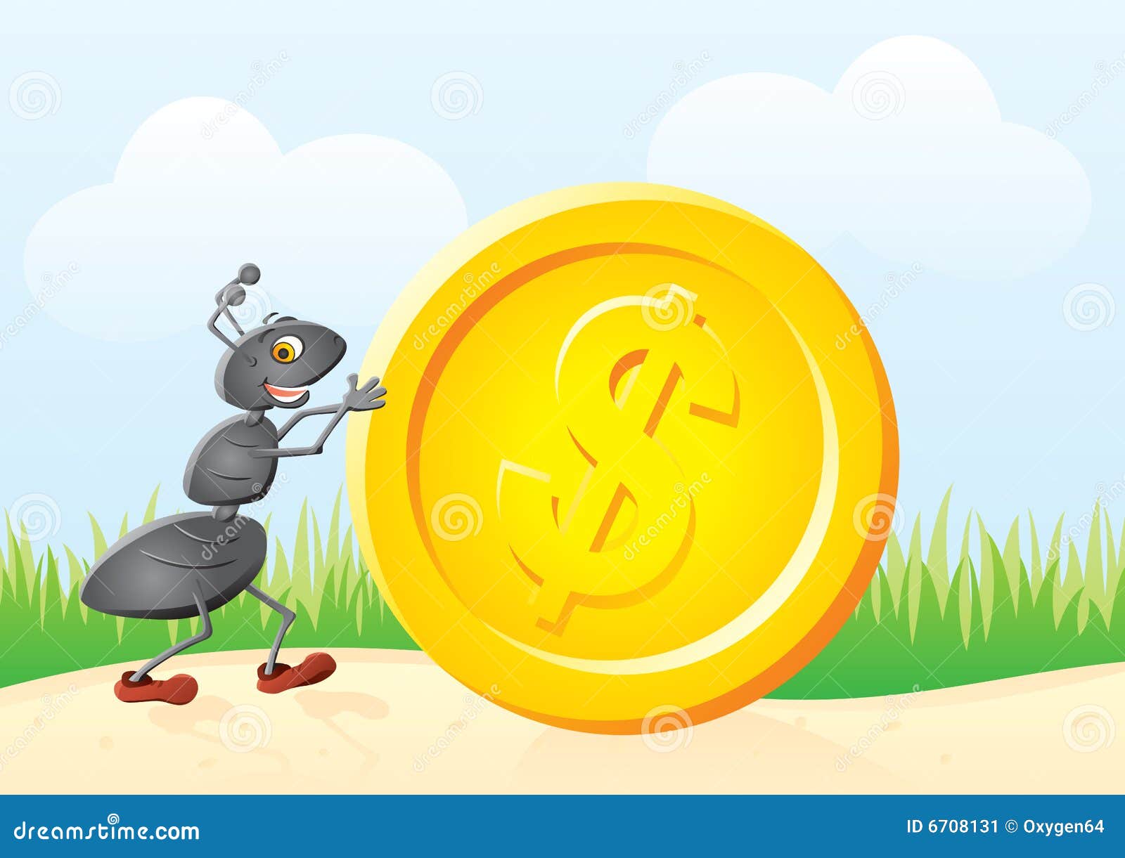 Ant and coin stock vector. Illustration of golden, concept - 6708131
