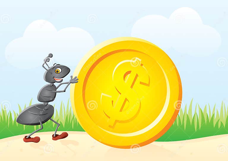 Ant and coin stock vector. Illustration of golden, concept - 6708131