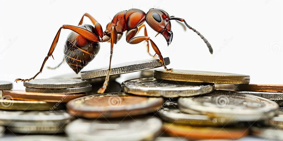 Ant Crawling on Stack of Coins. Generative Ai Stock Illustration ...