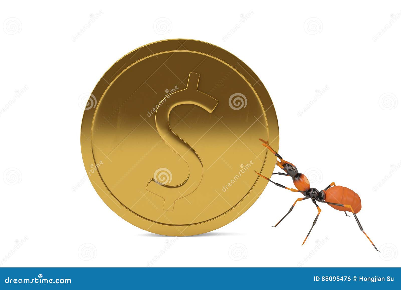 An Ant with Gold Coins.3D Illustration. Stock Illustration ...