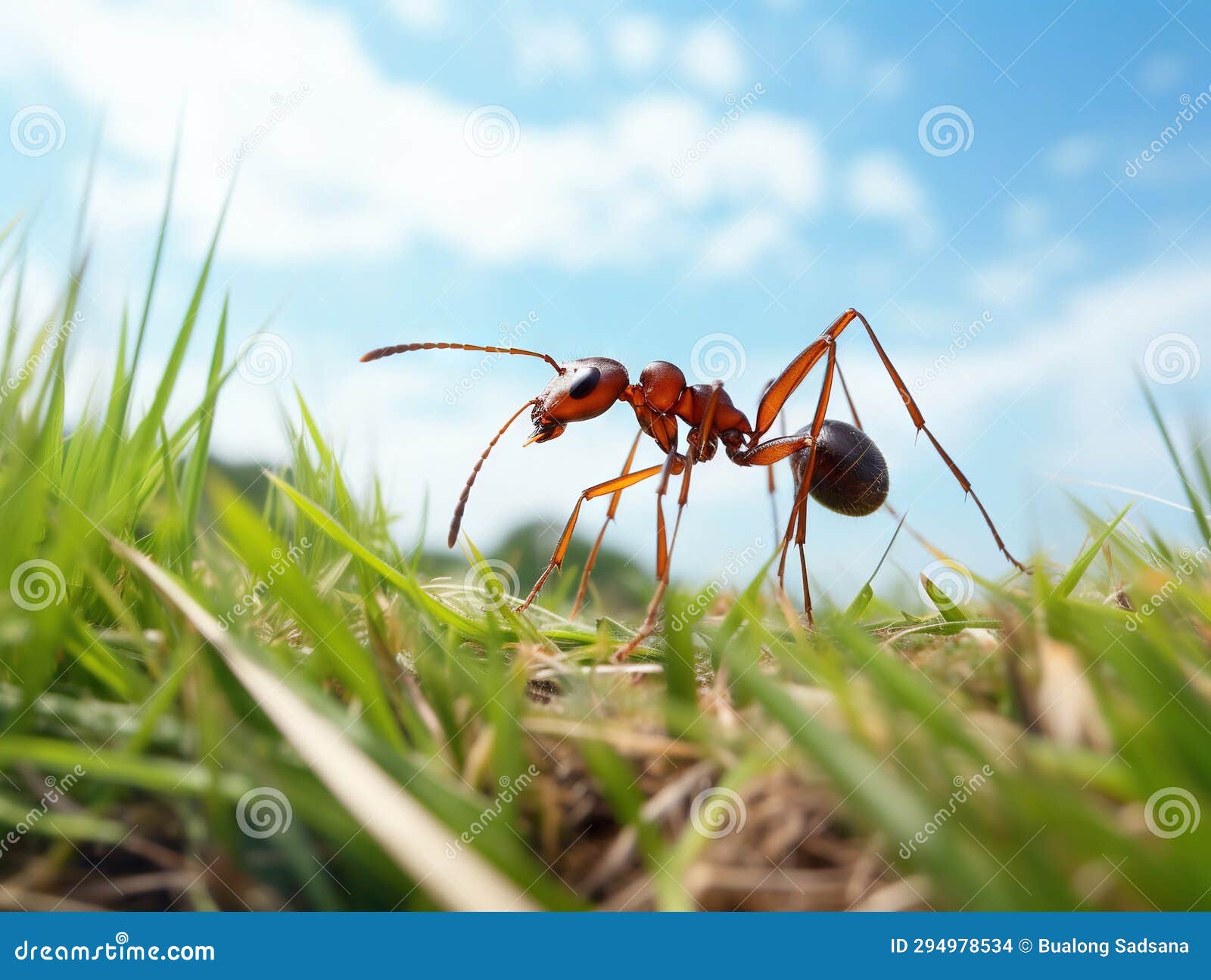 Ant on grass stock illustration. Illustration of fantasy - 294978534