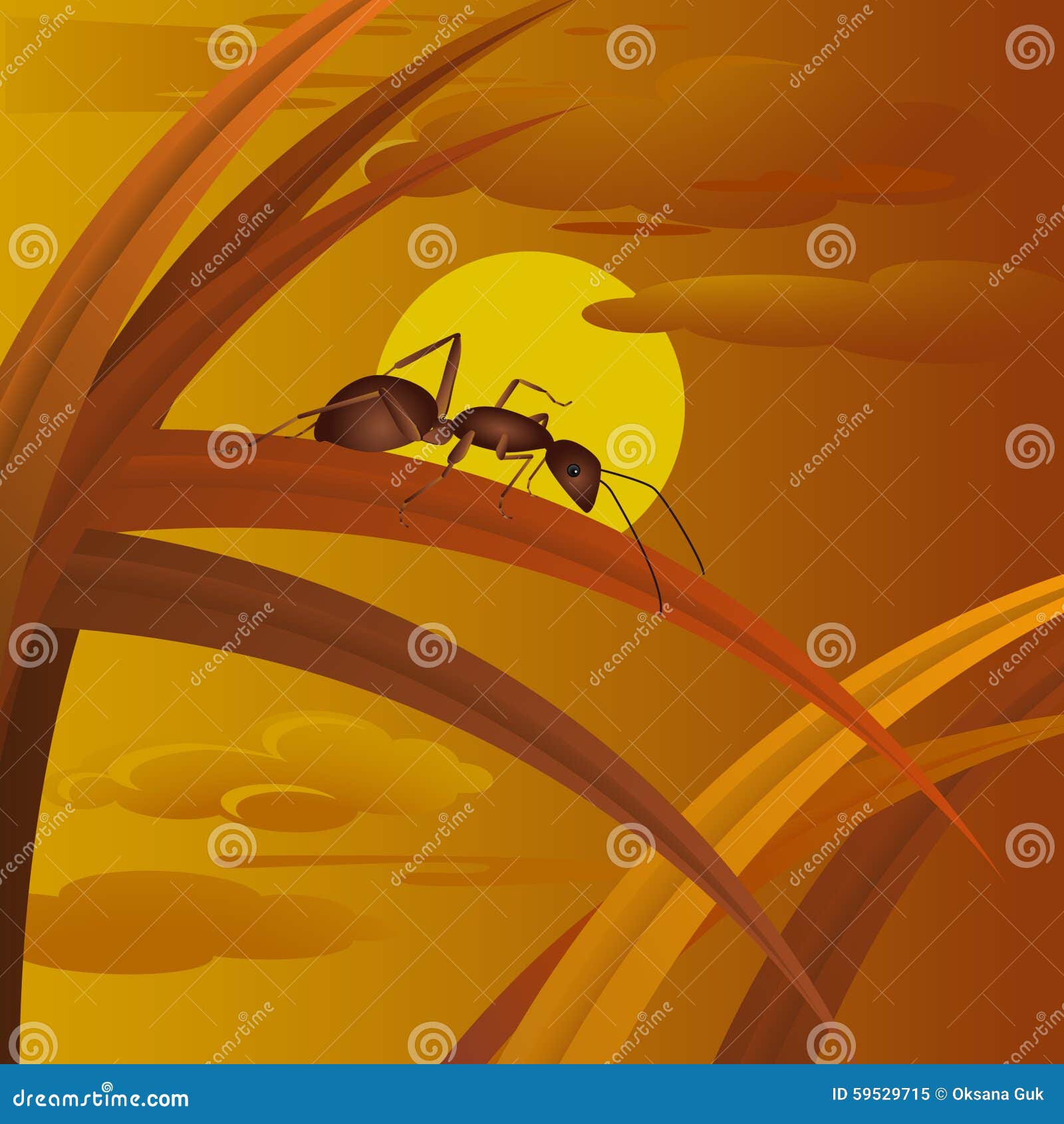 Ant on grass stock illustration. Illustration of park - 59529715