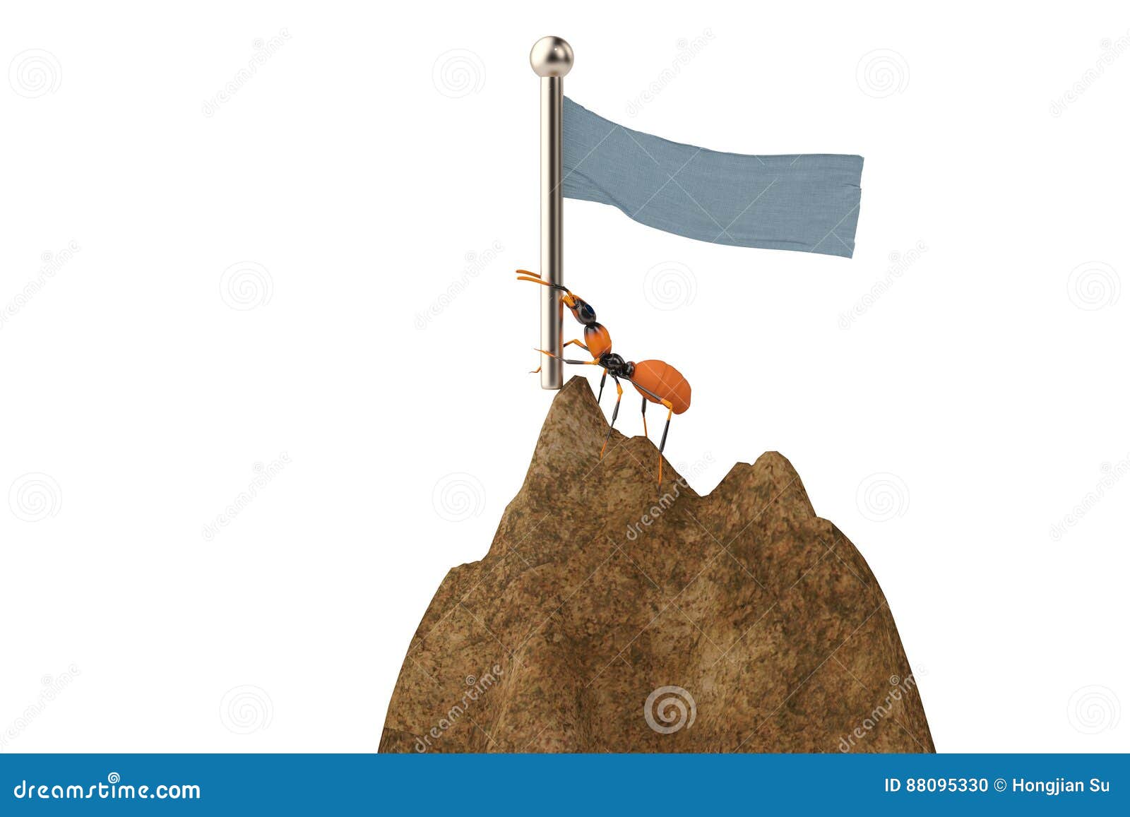 The Ant Holding a Flag at the Mountain.3D Illustration. Stock ...
