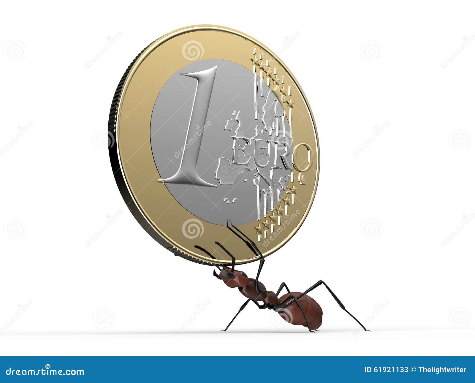 Ant is Lifting a Euro Coin Isolated on a White Stock Illustration ...