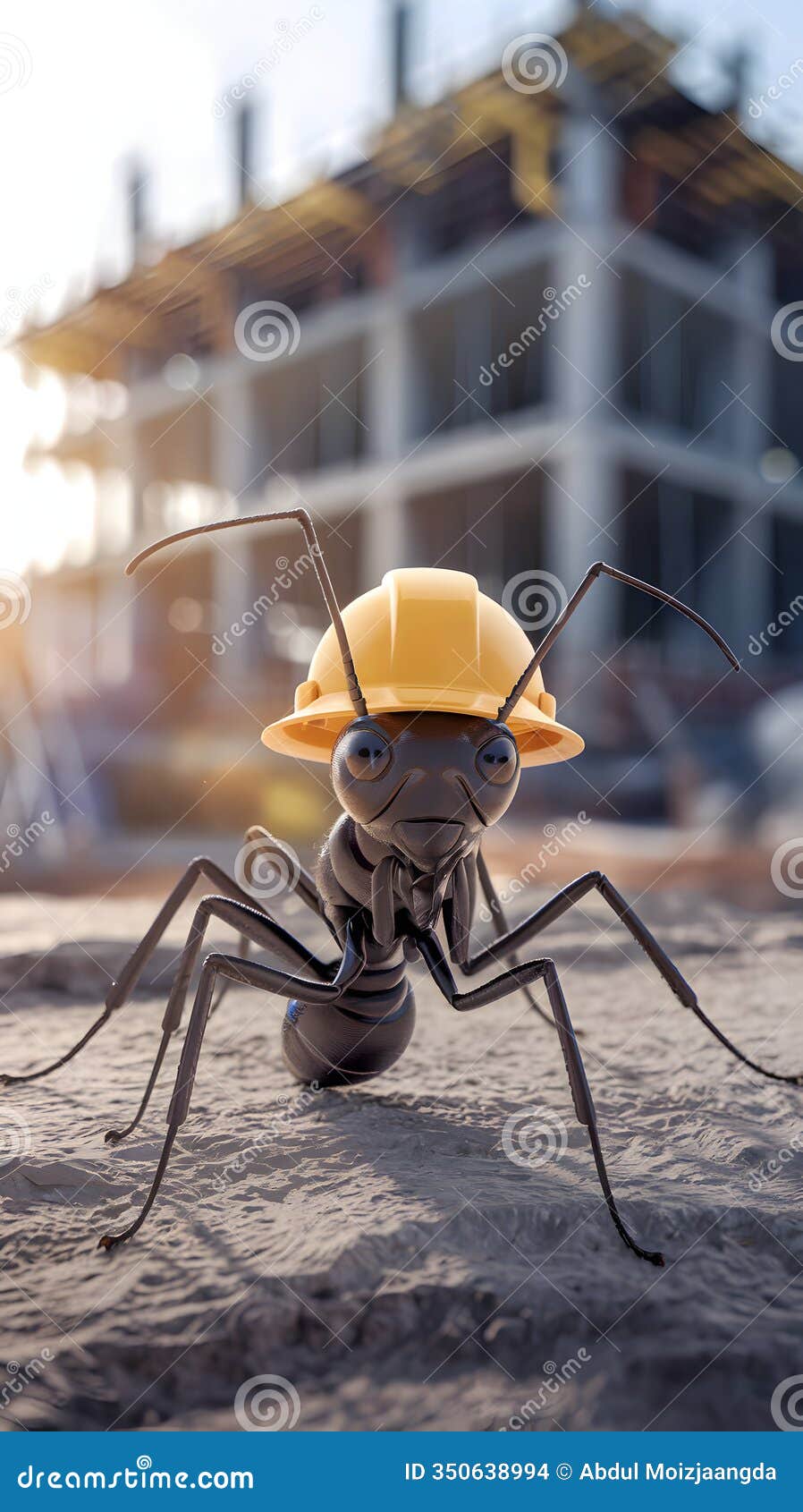 Ant Wearing Hard Hat in a Sunny, Blurred Construction Site Setting ...