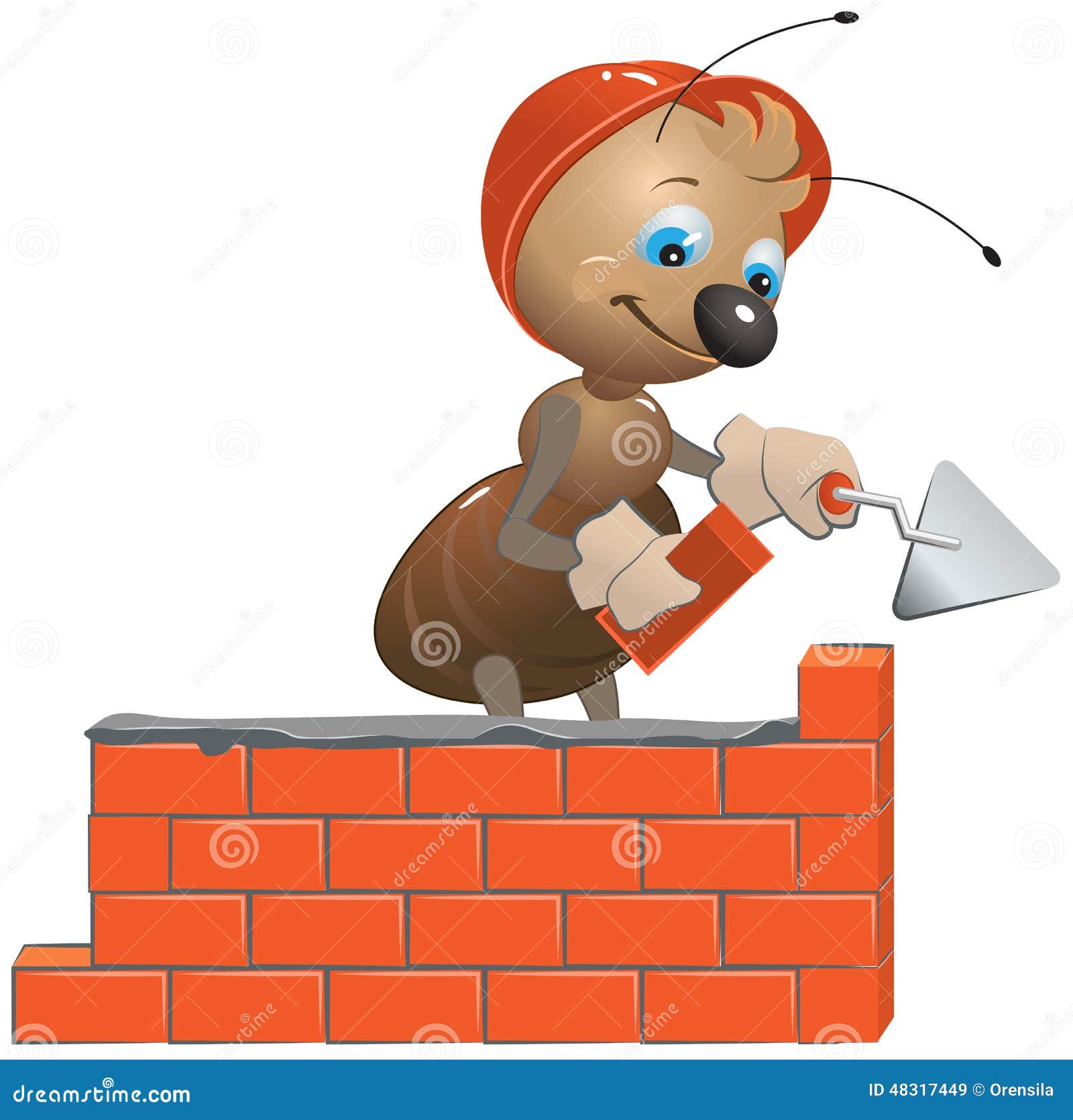 Mason Builds A Wall Of Bricks Vector Illustration | CartoonDealer.com ...