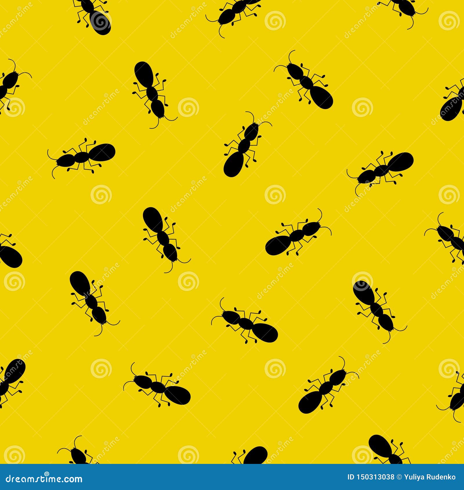 Ant Monochromic Pattern Vector Illustration. Black Ants on Yellow ...
