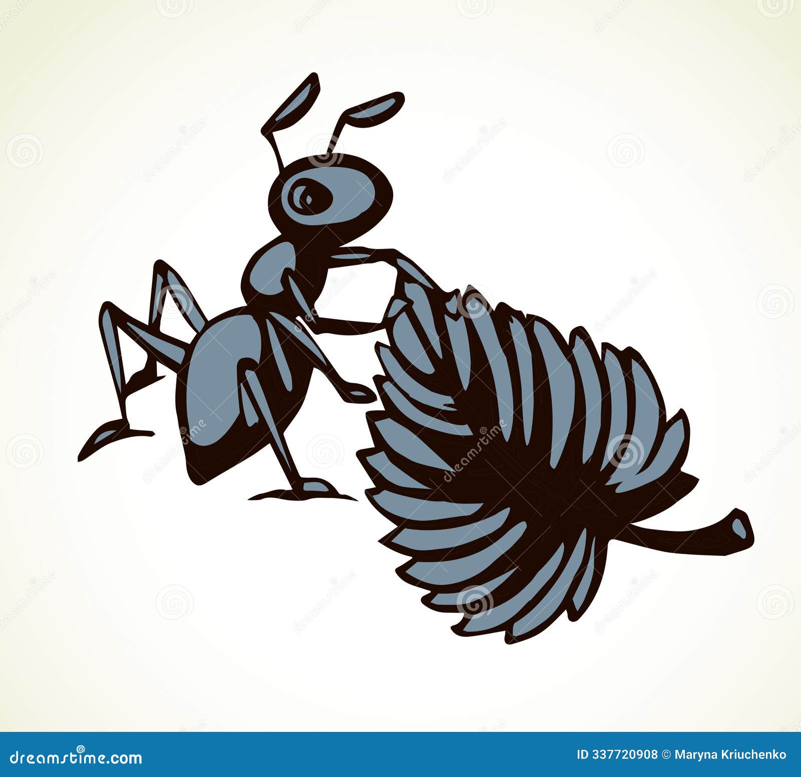 The Ant is Pulling a Leaf. Vector Drawing Stock Illustration ...