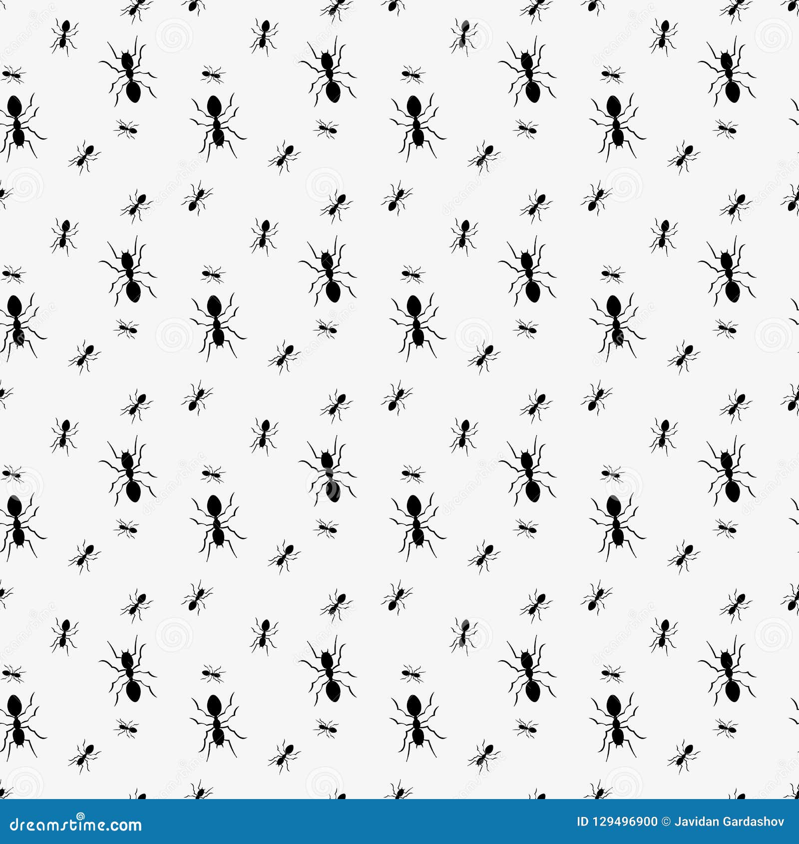 Ant Seamless Pattern. Black and White Vector Seamless Pattern with Ants ...