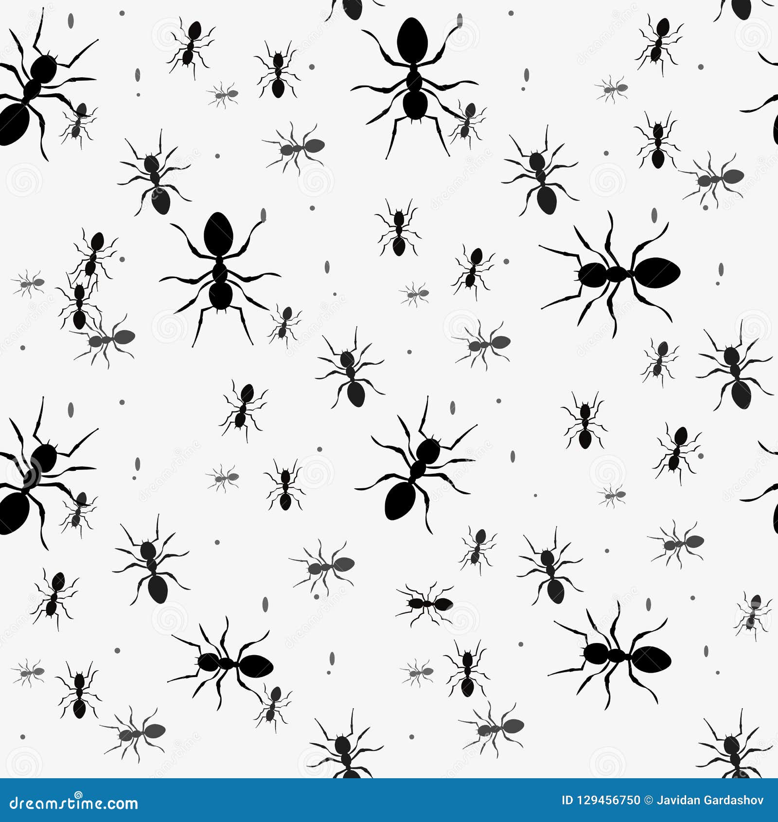 Ant Seamless Pattern. Black and White Vector Seamless Pattern with Ants ...