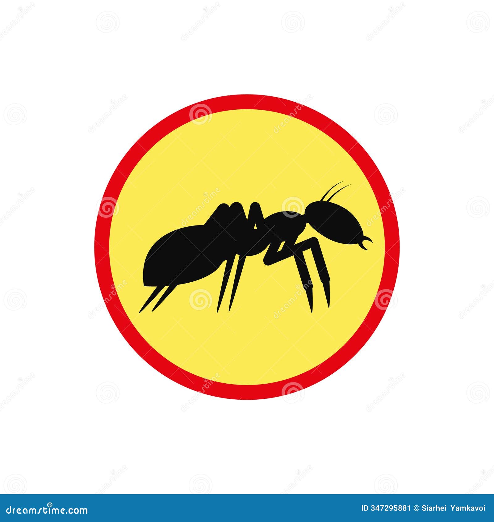 Ant Silhouette Inside a Round Warning Sign. Stock Illustration ...