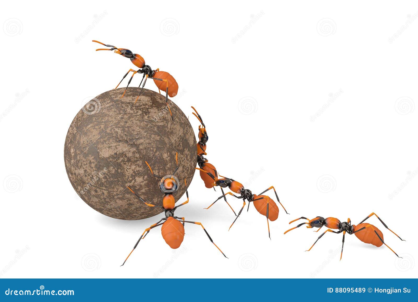 Ant Teamwork Cooperation and Stone Ball.3D Illustration. Stock ...