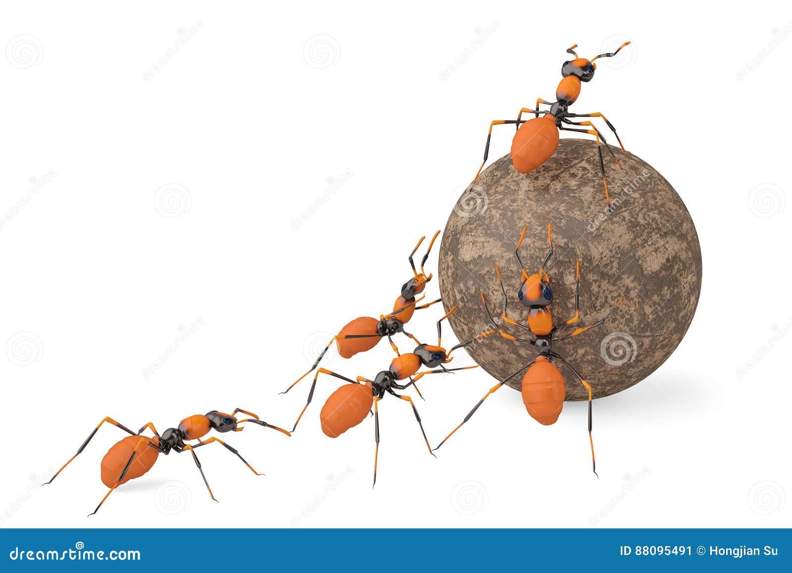 Ant Teamwork Cooperation and Stone Ball.3D Illustration. Stock ...