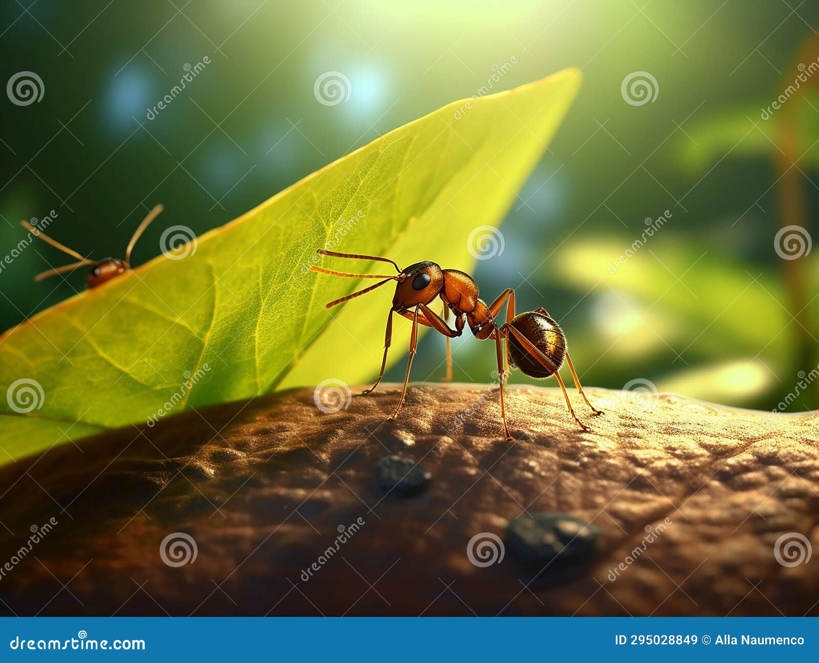 An Ant Tries To Carry a Large Leaf with it after the Summer Rain Stock ...