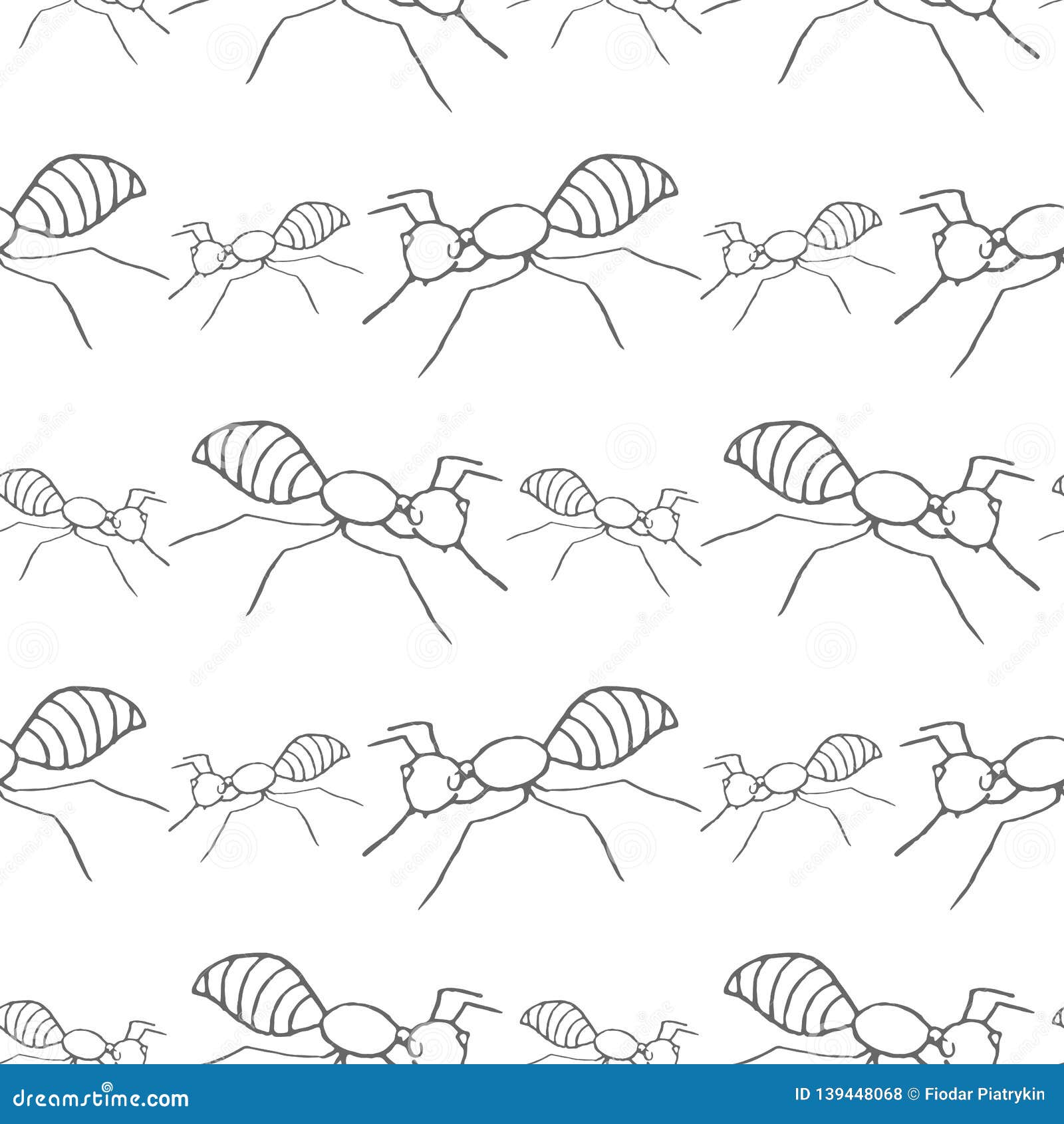 Ant Vector Seamless Pattern Isolated on White Background Stock Vector ...