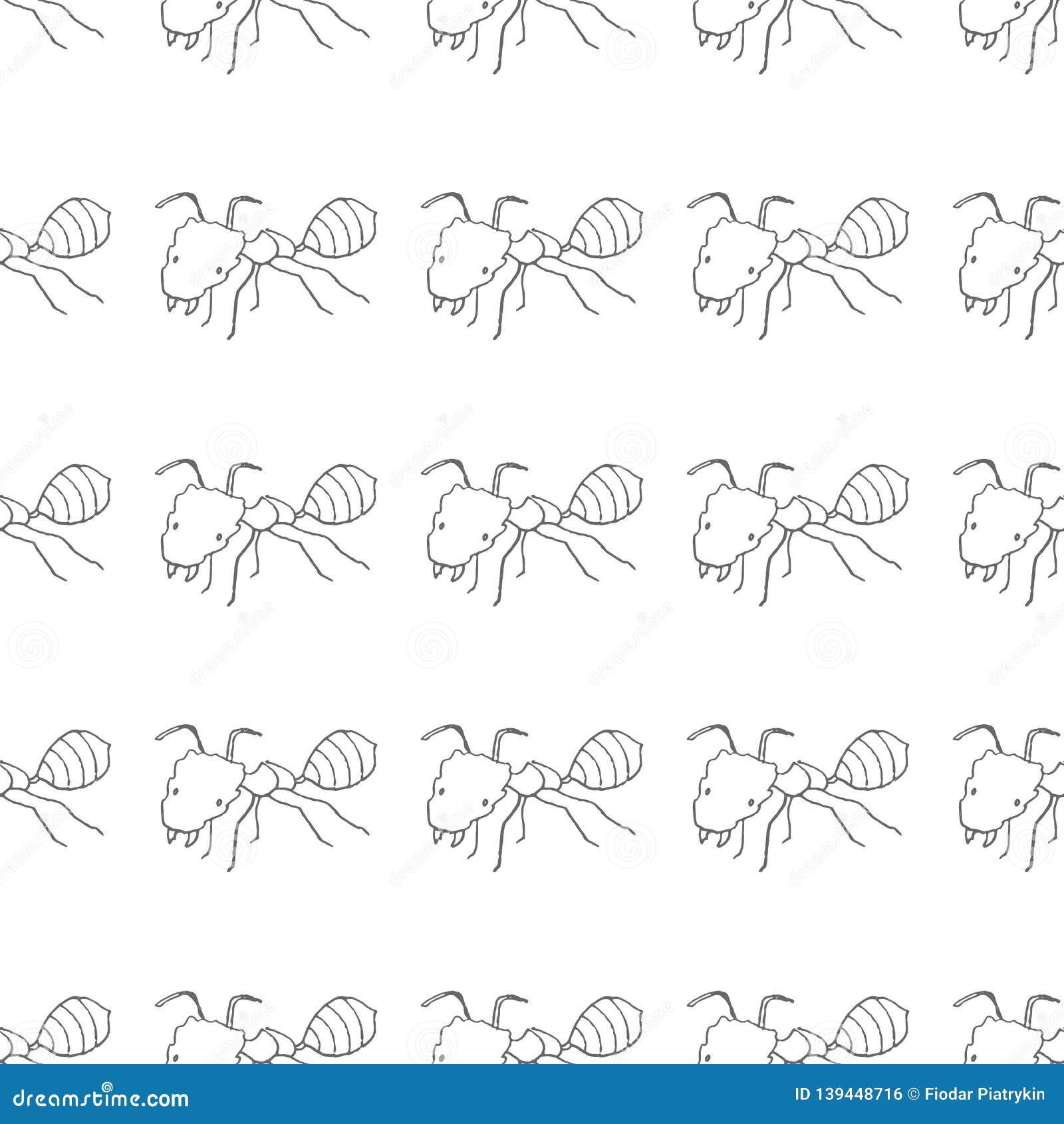 Ant Vector Seamless Pattern Isolated on White Background Stock Vector ...