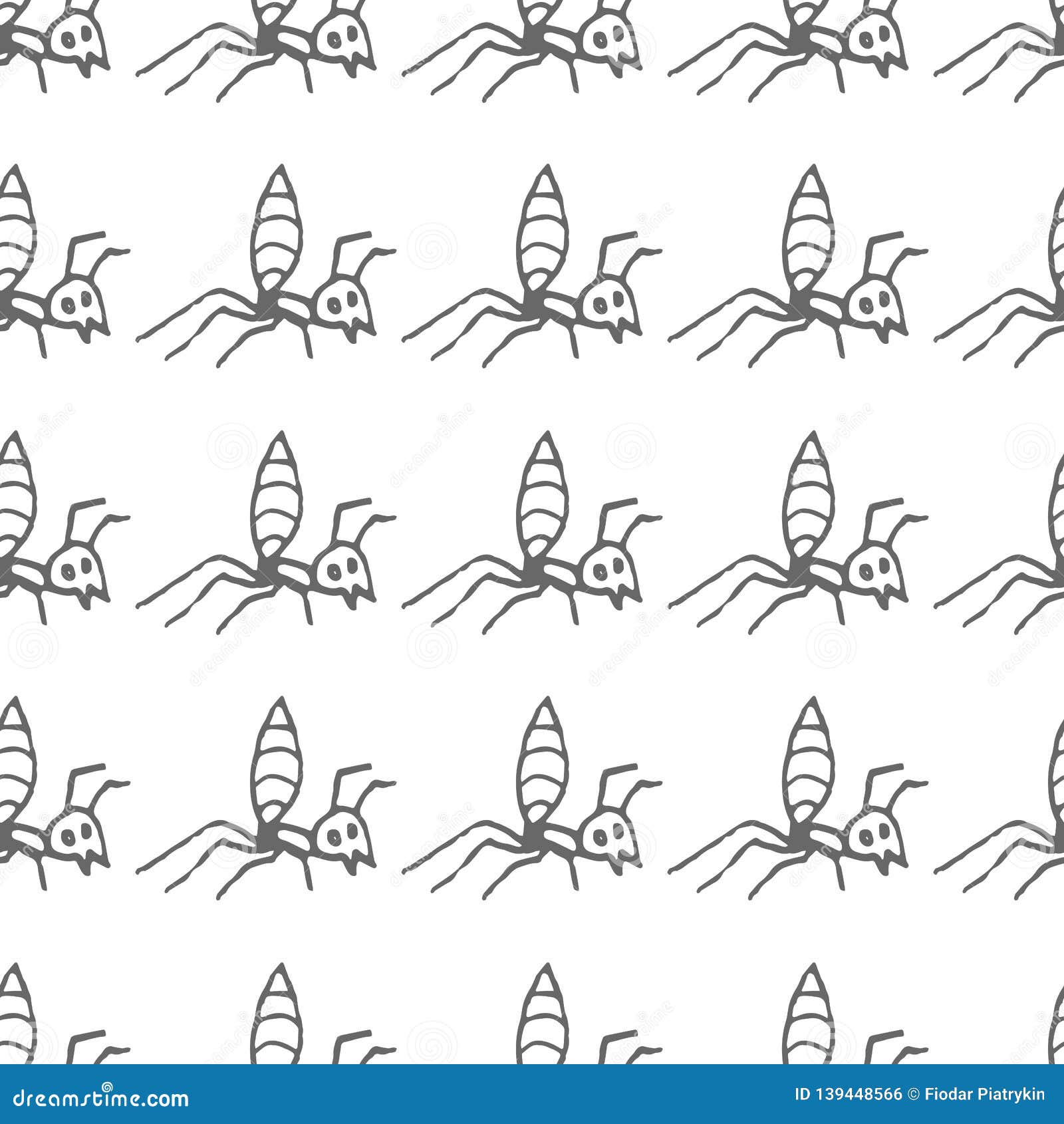 Ant Vector Seamless Pattern Isolated on White Background Stock Vector ...