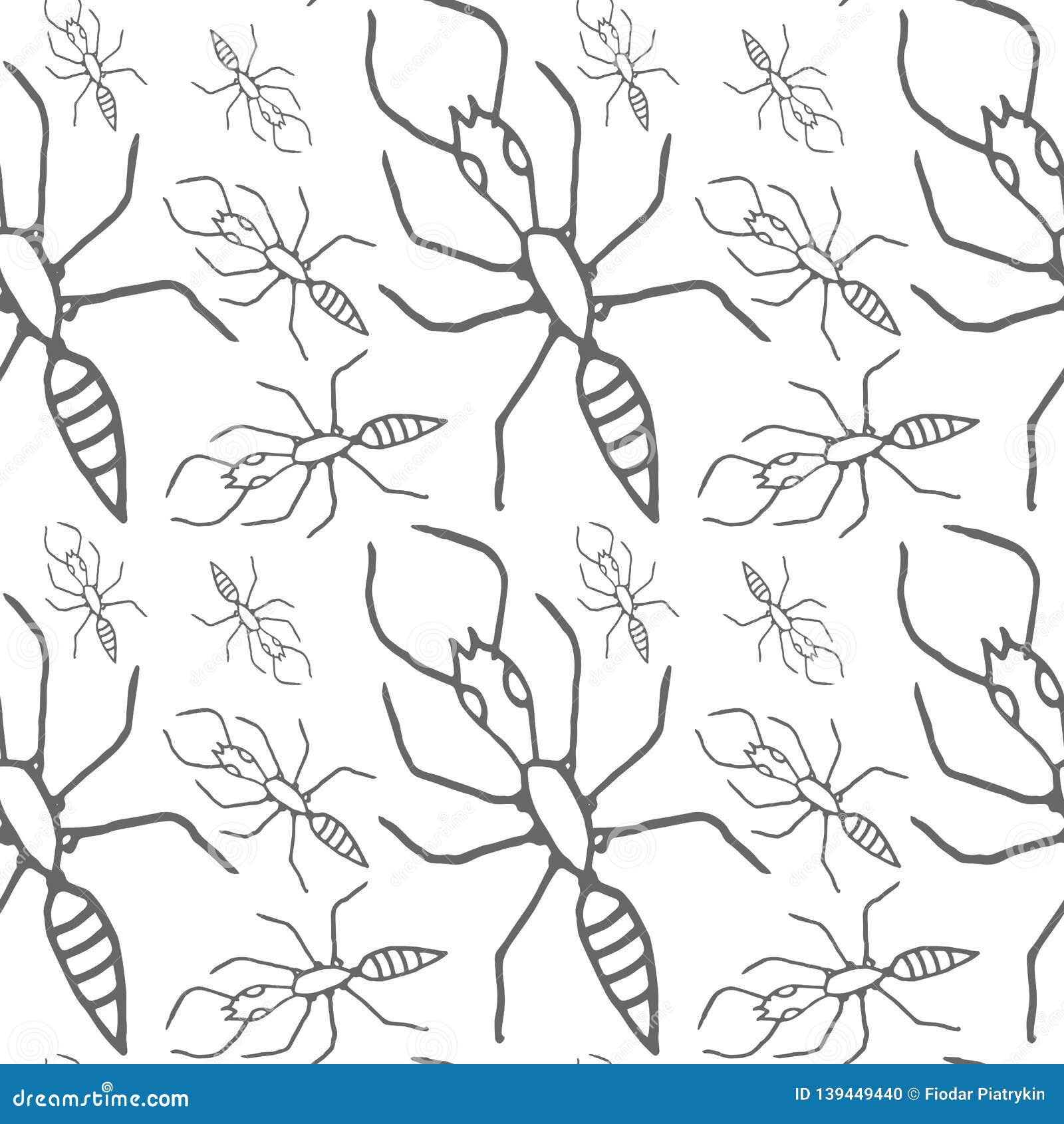 Ant Vector Seamless Pattern Isolated on White Background Stock Vector ...