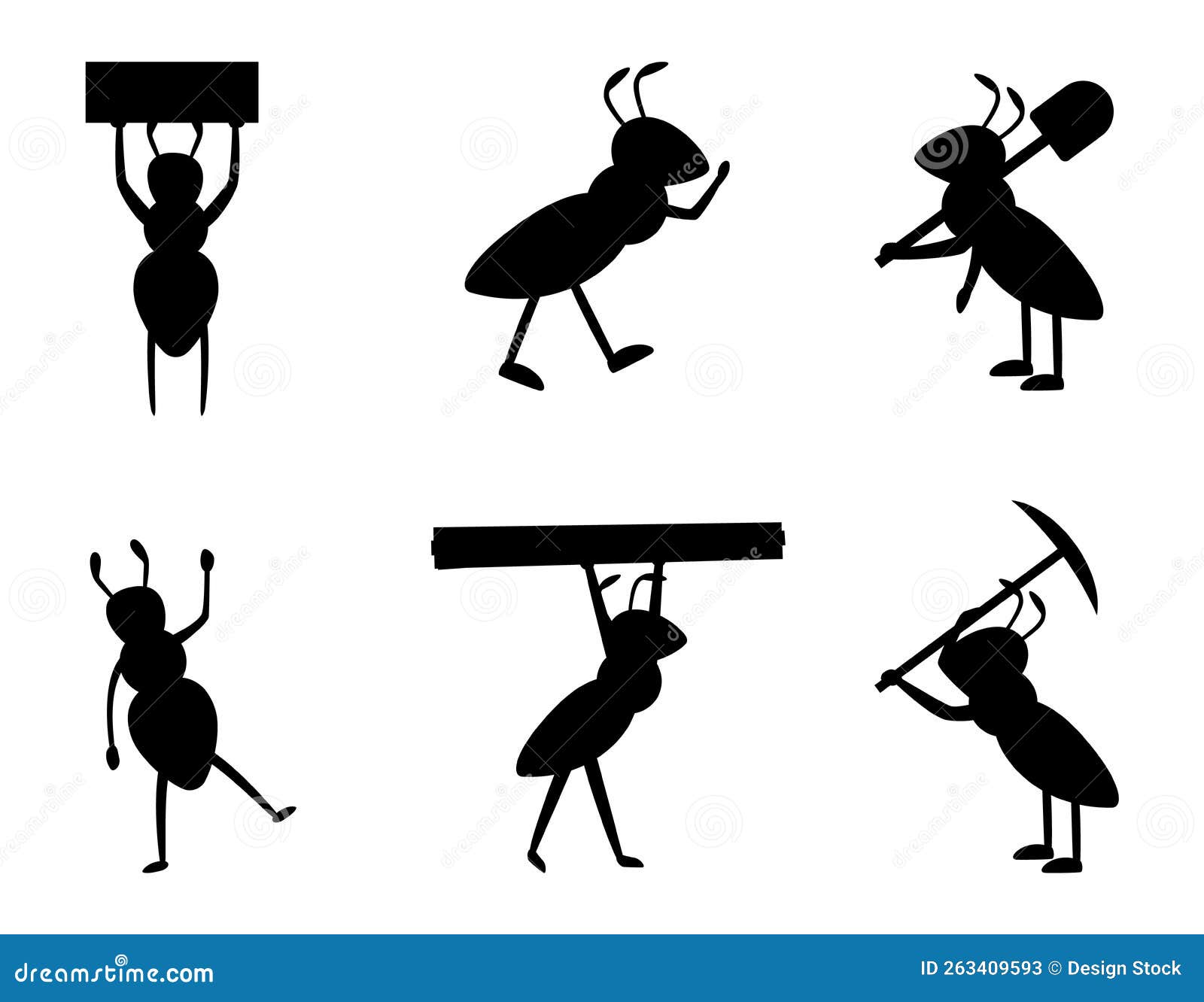 Ant Working with Tools Symbol. Stock Vector Silhouettes Stock Vector ...