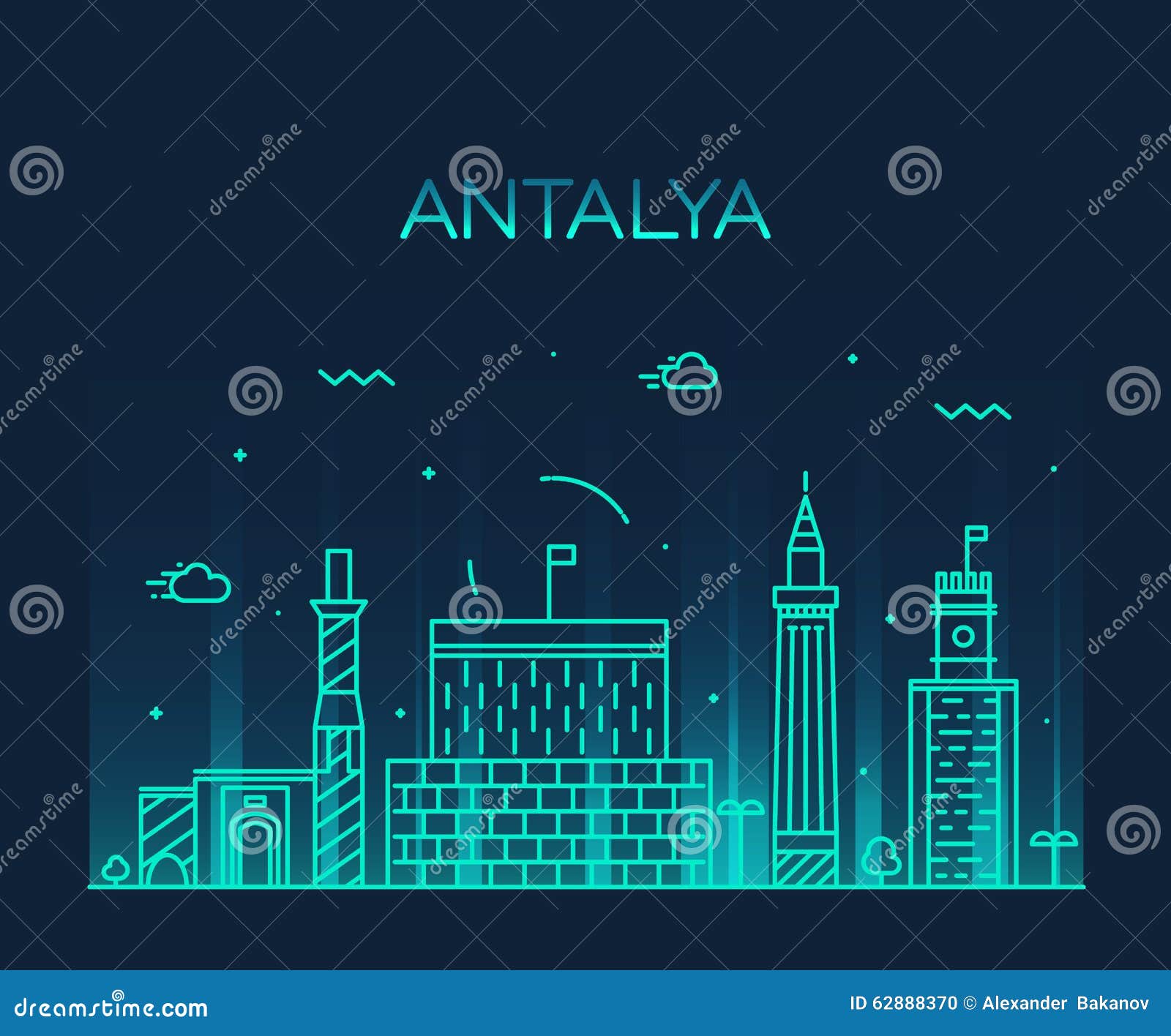 Antalya Skyline Vector Illustration Linear Style Stock Vector ...