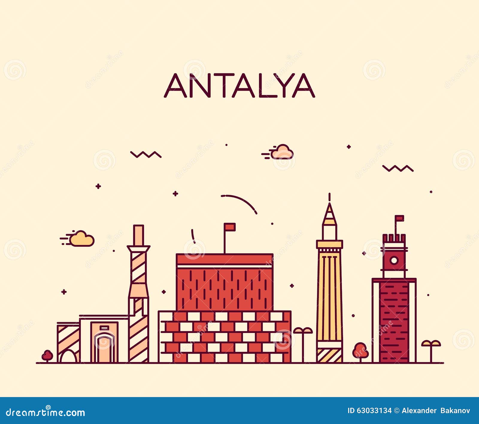 Antalya Skyline Vector Illustration Linear Style Stock Vector ...