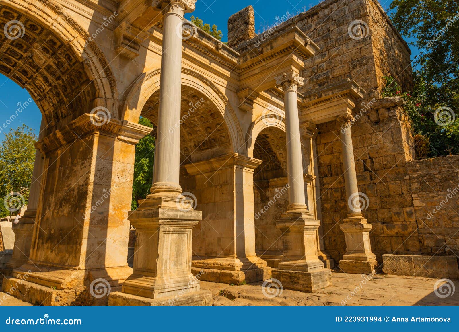 ANTALYA, TURKEY: Adrian Gate in the Background Blue Sky. Antique ...