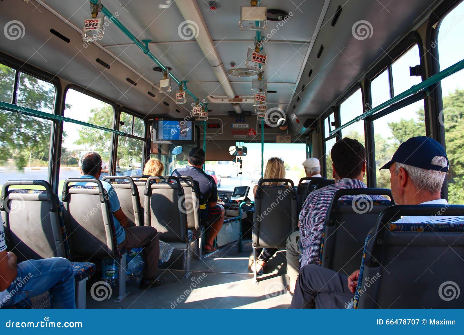 ANTALYA, TURKEY - Aug 8 2012, View from Inside the Bus with Passengers ...