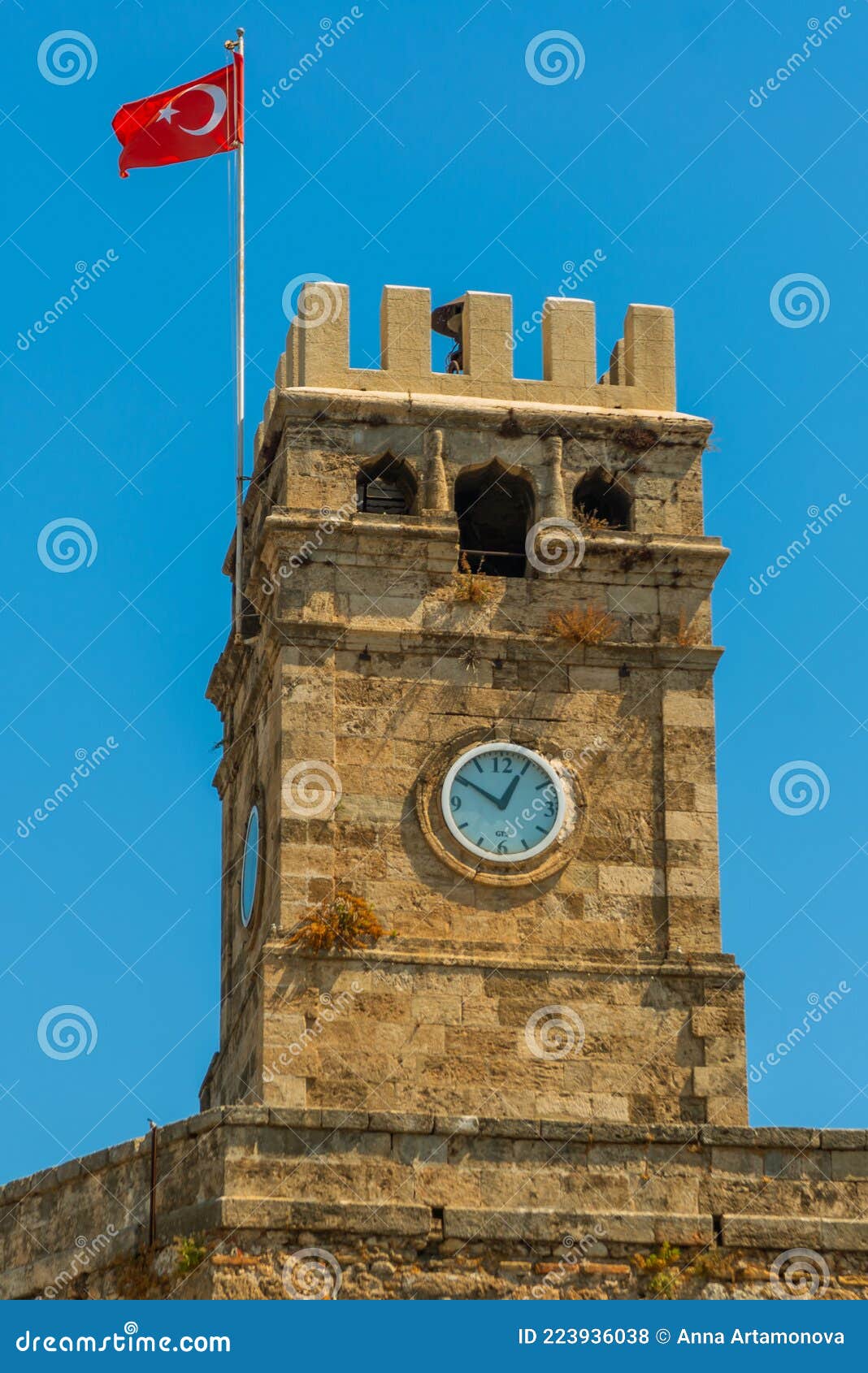 ANTALYA, TURKEY: Clock Tower from the Citadel in Antalya. Stock Photo ...