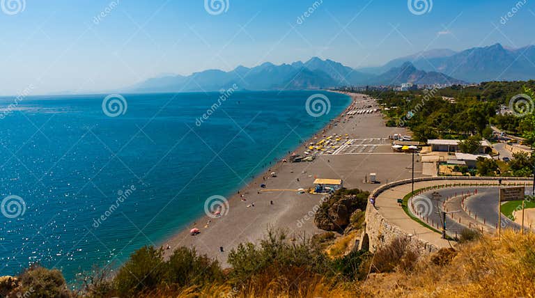 ANTALYA, TURKEY: Top View of Konyaalti Beach in Antalya. Stock Image ... ANTALYA, TURKEY: Top View of Konyaalti Beach in Antalya. Stock Image ...