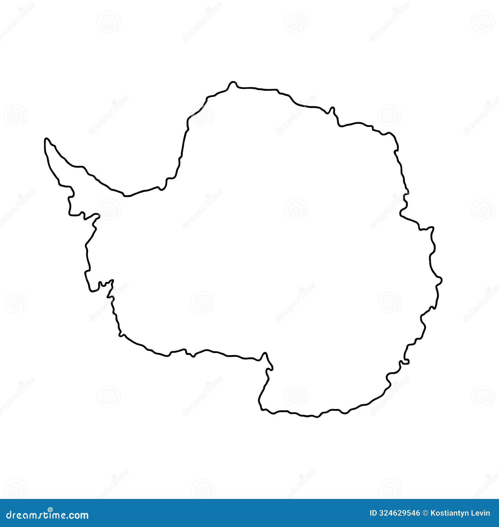 Antarctica Hand Drawn Map, Continent Silhouette, Stylized Contour ...