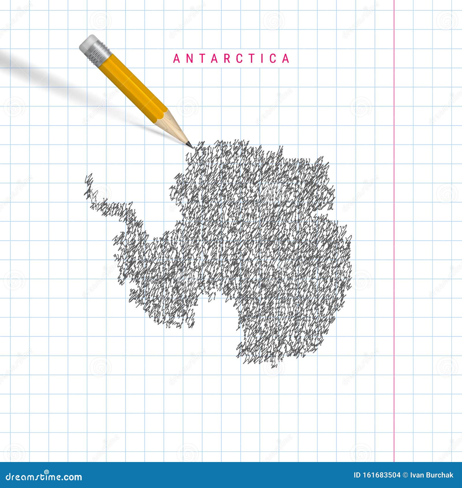 Antarctica Sketch Scribble Vector Map Drawn on Checkered School ...