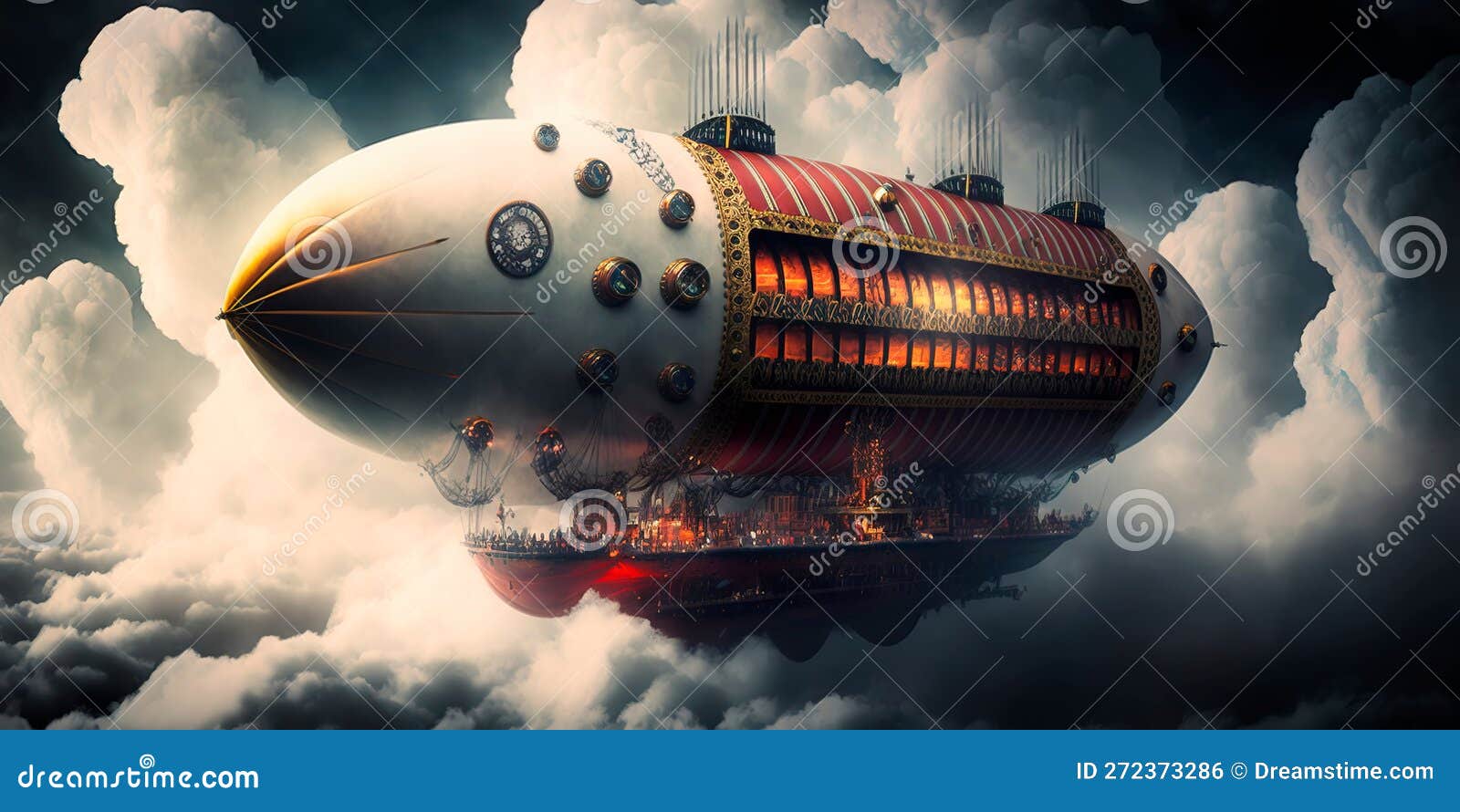 Legendary Zeppelin Airship. Stylized Flying Balloon. Dirigible With ...