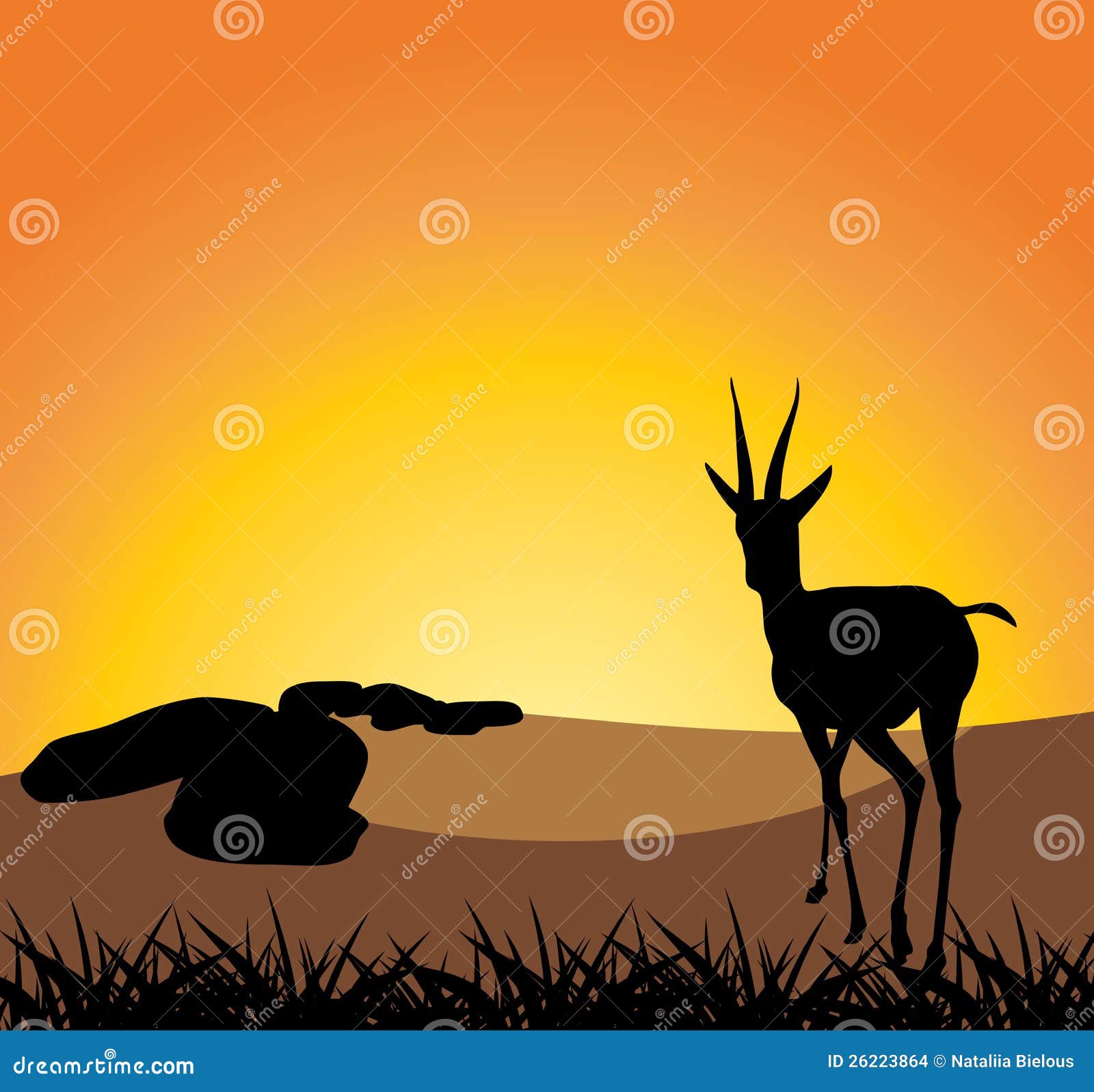 Antelope on a Background of Sunset Stock Vector - Illustration of ...