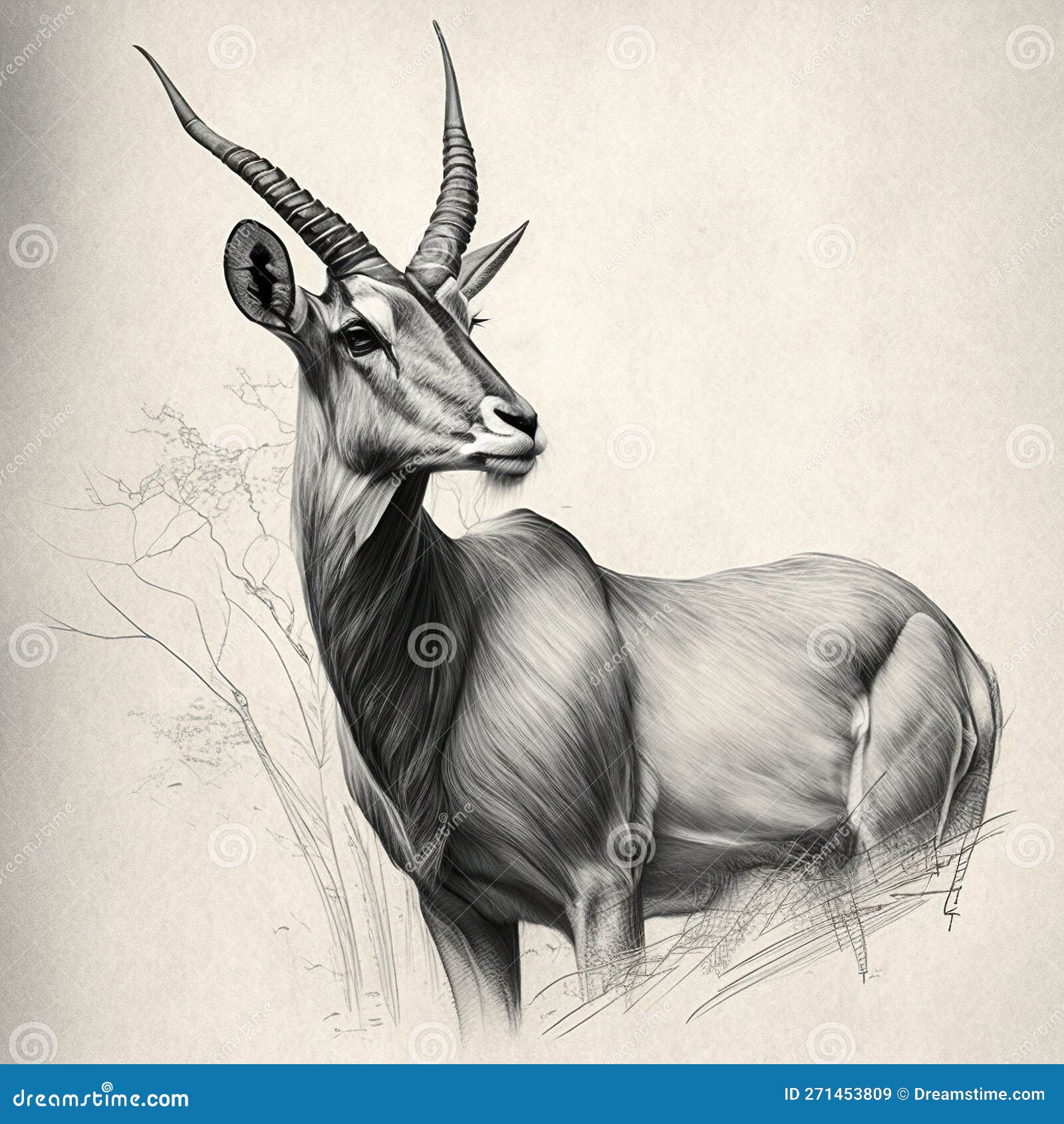 Antelope Pencil Sketch, Generative Ai Stock Illustration - Illustration ...